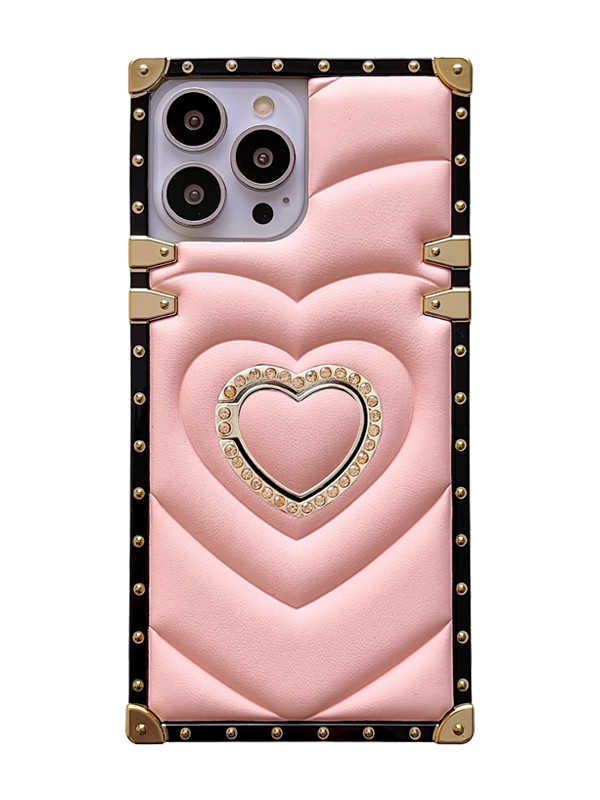 Soft Textured Heart Print iPhone Case with Ring Soft Textured Heart Print iPhone Case with Ring